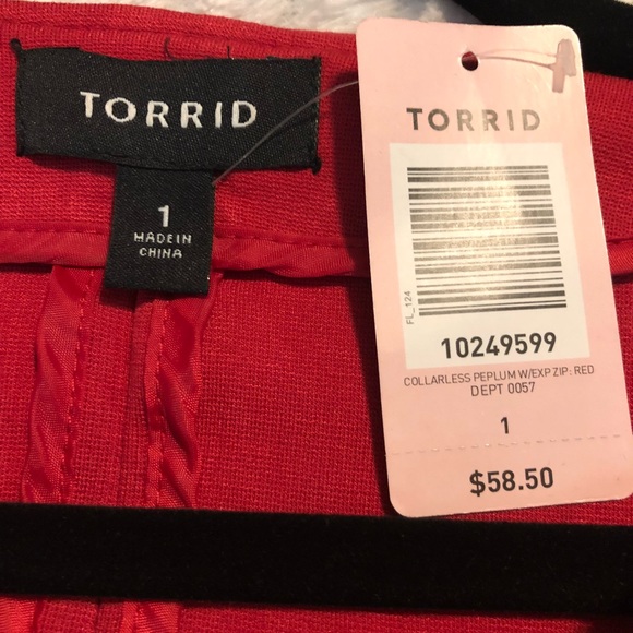 torrid | Jackets & Coats | Torrid Collarless Plus Size Red Peplum ...